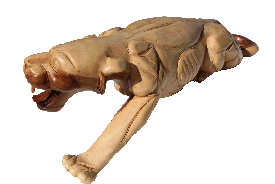 tiger hand carved in acacia wood
